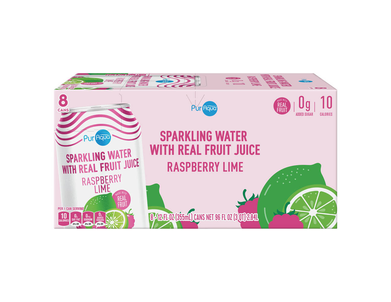 PurAqua Sparkling Water with Raspberry Lime Juice 8 pack